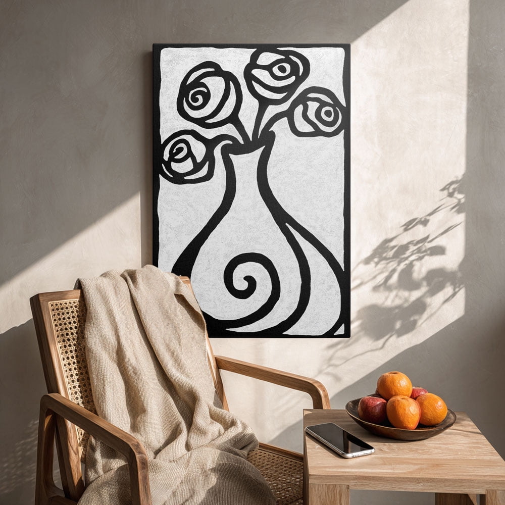 Abstract Minimalist Rose Vase Canvas Art Ready to Hang for Living Room ...