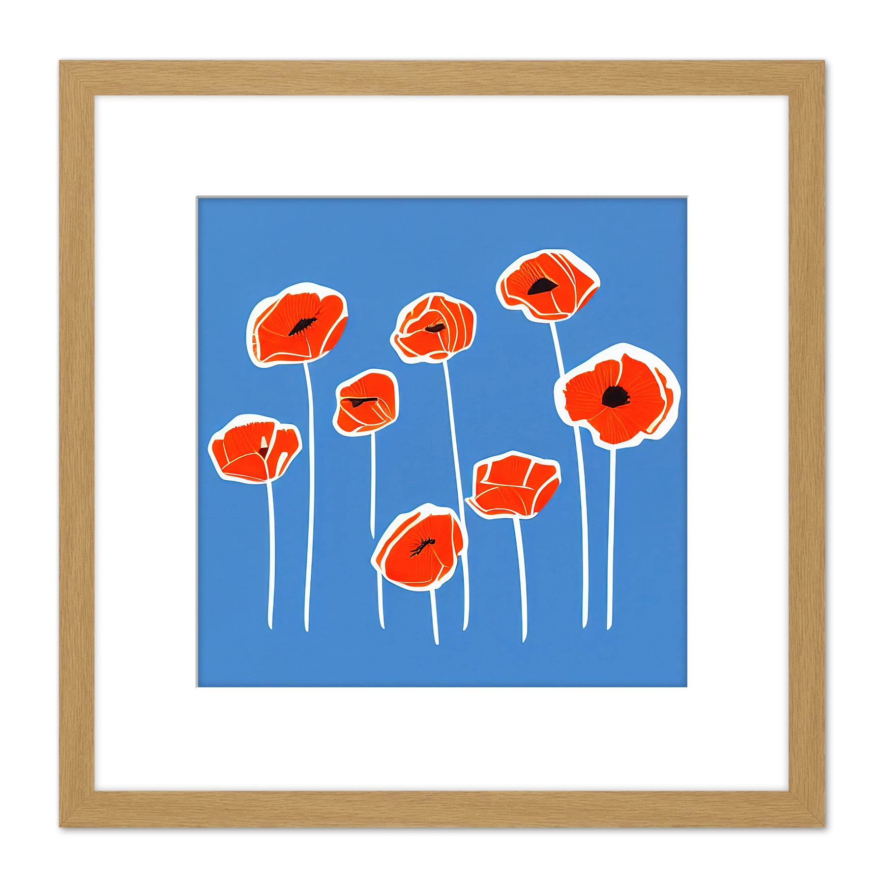 Abstract Minimalist Simple Red Poppy Flowers Square Wooden Framed Wall ...