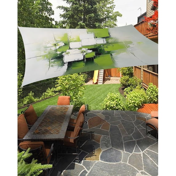 Abstract Minimalist Sun Shade Sail 12'X16' White Green Geometric Layout ...