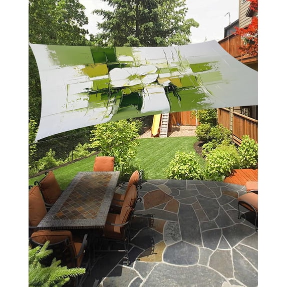 Abstract Minimalist Sun Shade Sail 14'X18' Green White Geometric Layout ...