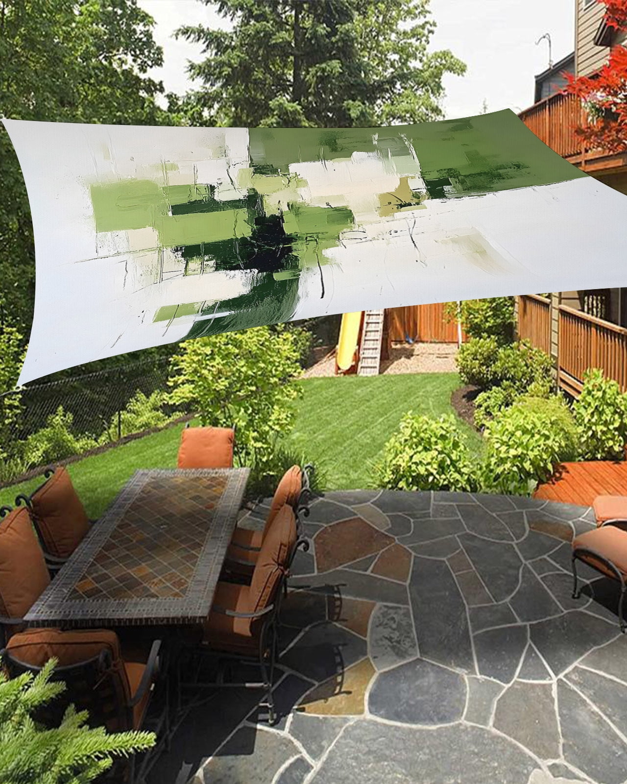 Abstract Minimalist Sun Shade Sail 6.5'X10' White Green Oil Painting ...
