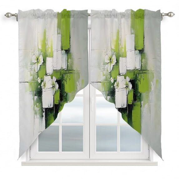 Abstract Minimalist Swag Curtain Valance for Window 2 Panels White ...