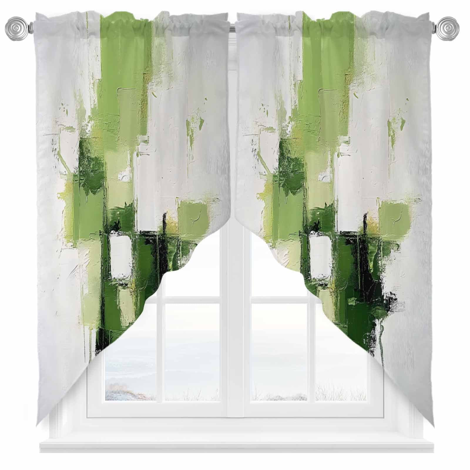 Abstract Minimalist Swag Curtain Valance for Windows, Black Green Oil ...
