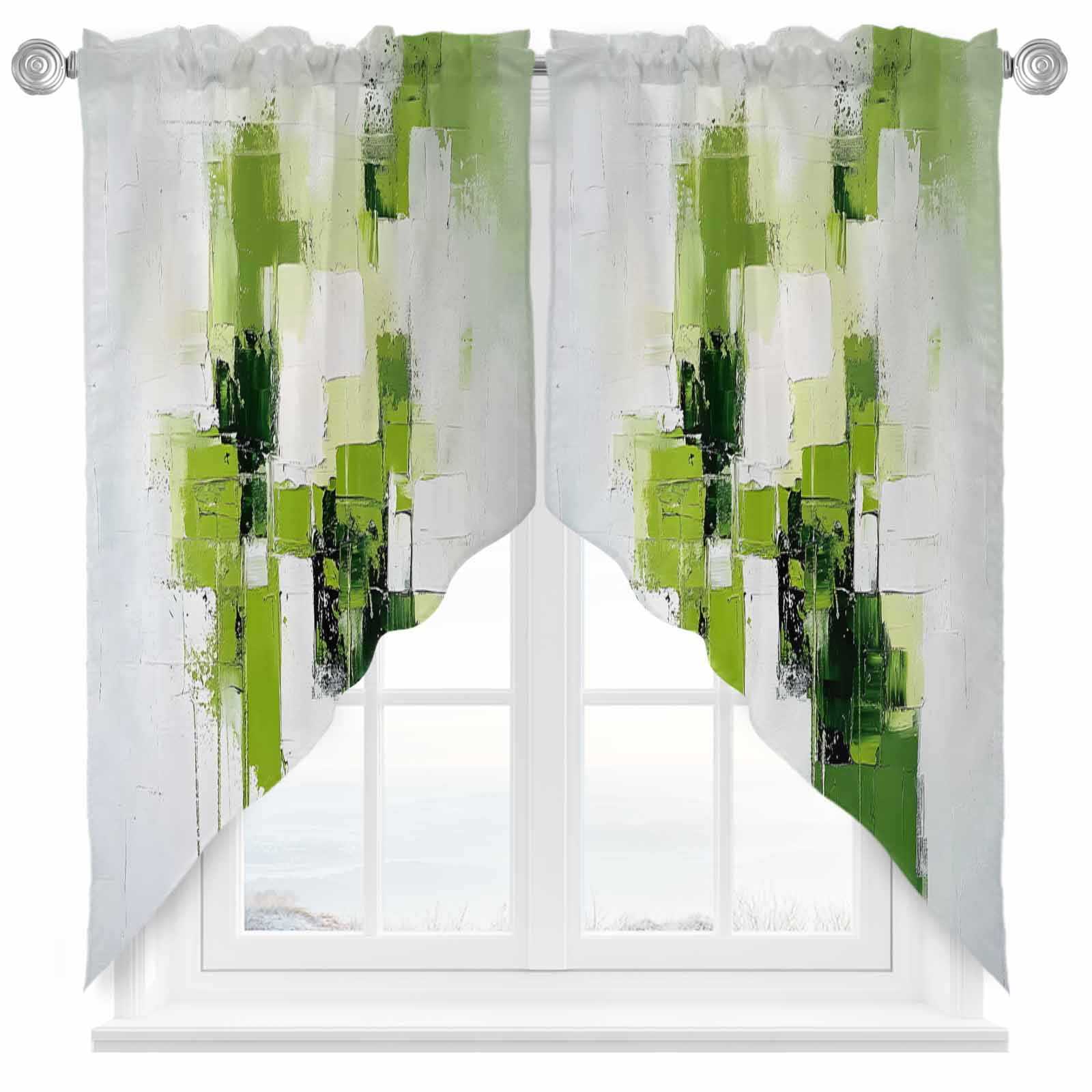 Abstract Minimalist Swag Curtain Valance for Windows, Green White Oil ...