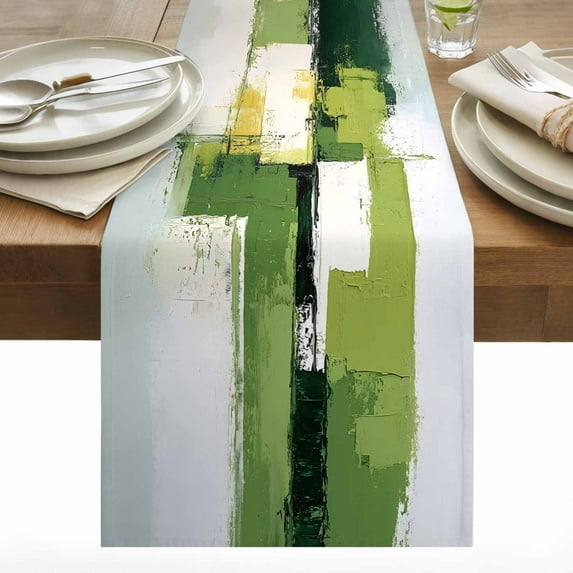 Abstract Minimalist Table Runner 13x120 inch Green Black Oil Painting ...