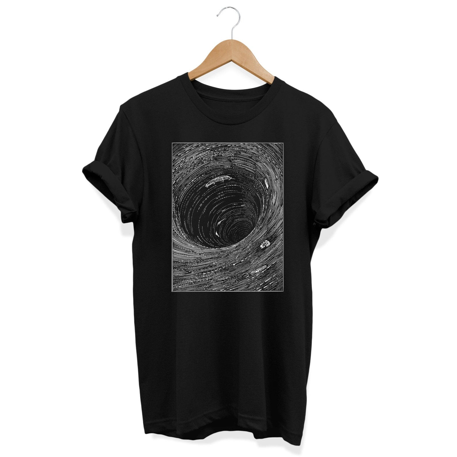 Abstract Minimalist Vortex Graphic Tee with Artistic Grunge-Inspired ...