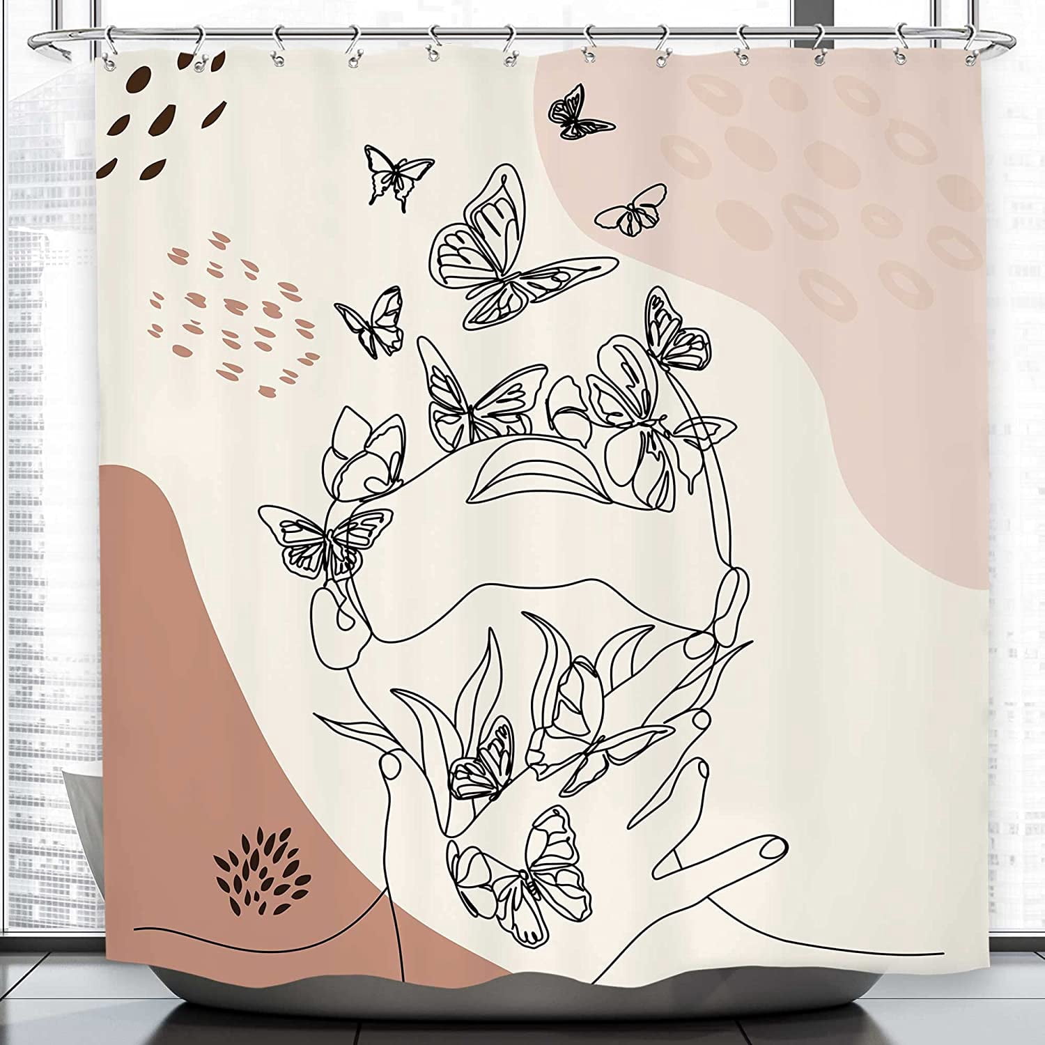 Abstract Minimalist Woman Face Shower Curtain, Aesthetic Butterfly ...