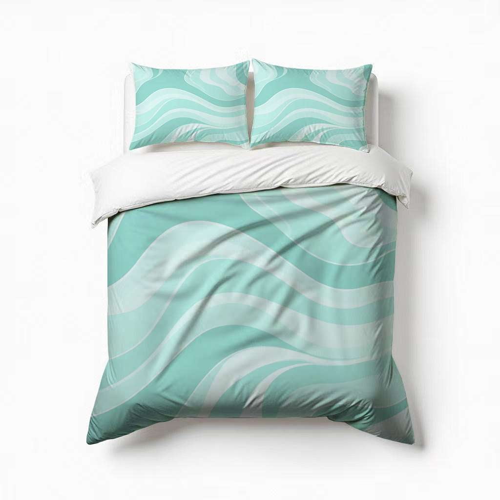 Abstract Mint Wavy Pattern Design Bedding Set 3 Pcs Soft Microfiber ...