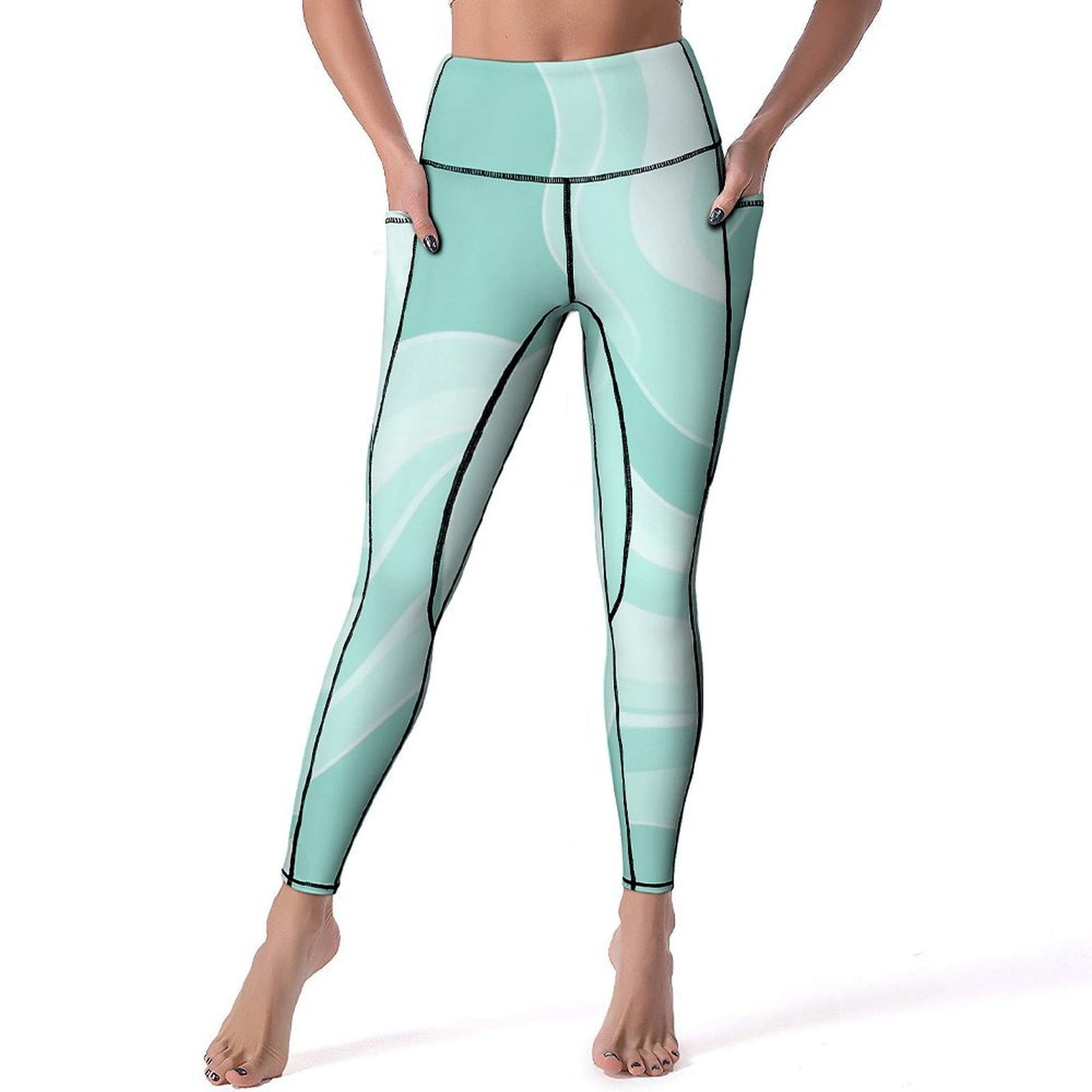 Abstract Mint Wavy Pattern Design Leggings Fitness Gym Yoga Pants High ...