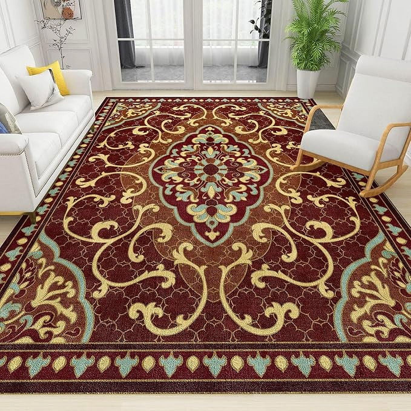 Abstract Modern Area Rug, Vintage Boho Easy Clean Rug, Soft Non-Skid ...