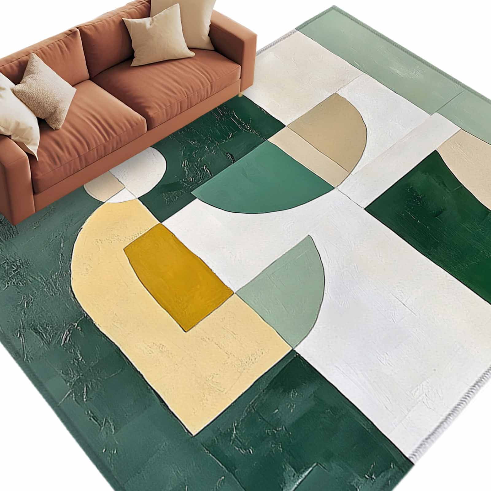 Abstract Modern Art Area Rug 8x10ft Retro Watercolor Green Geometric ...