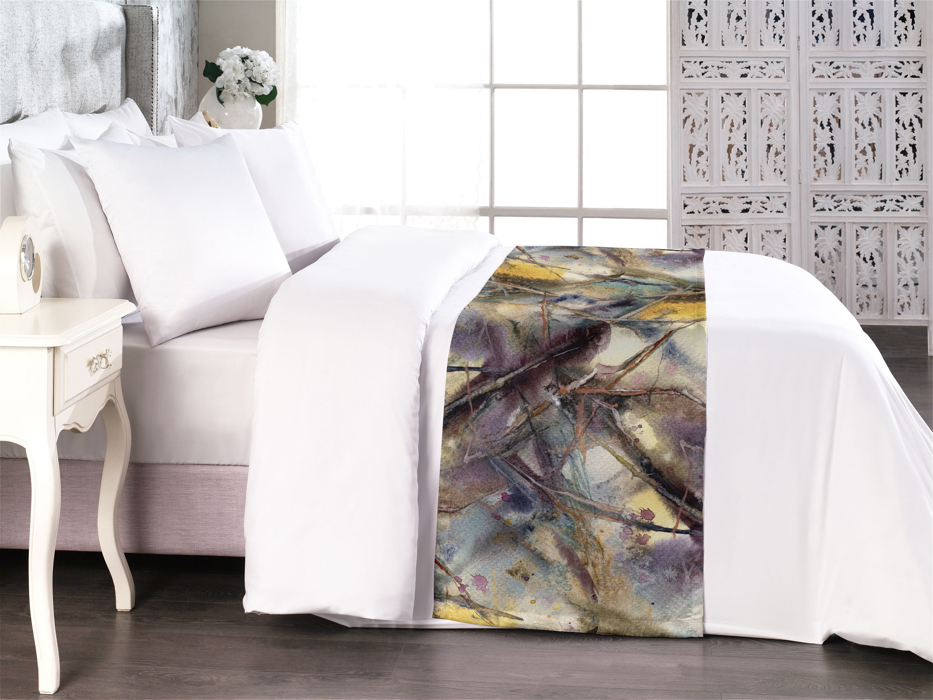 Abstract Modern Art Bed Runner, Exotic Design Boho Look Scratch Effect ...