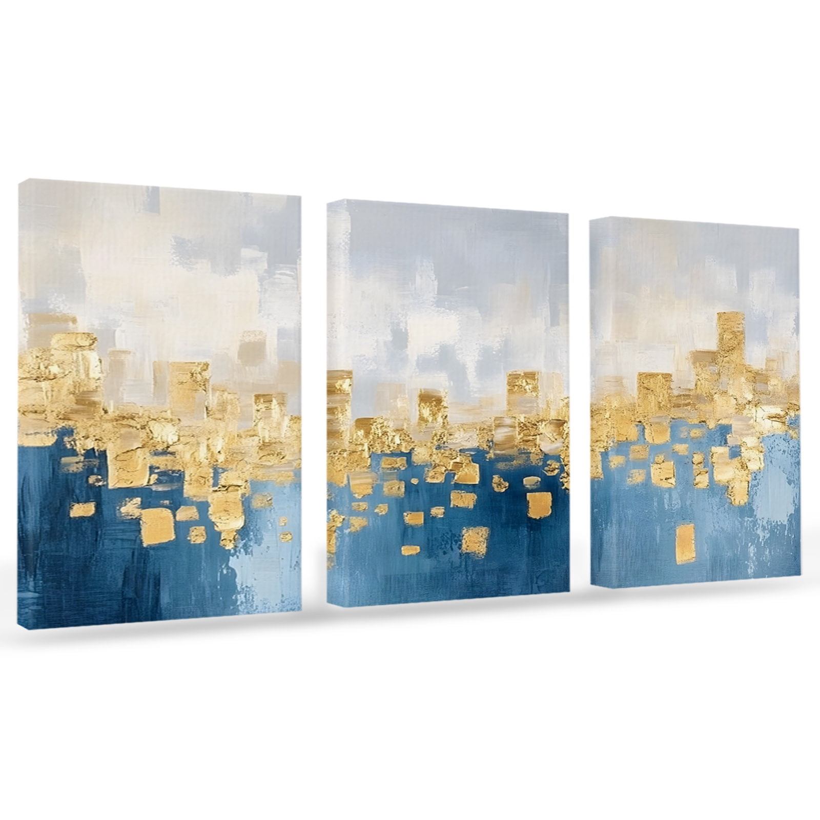 Abstract Modern Art Canvas Wall Art 3 Panels, Blue Yellow Street Art ...
