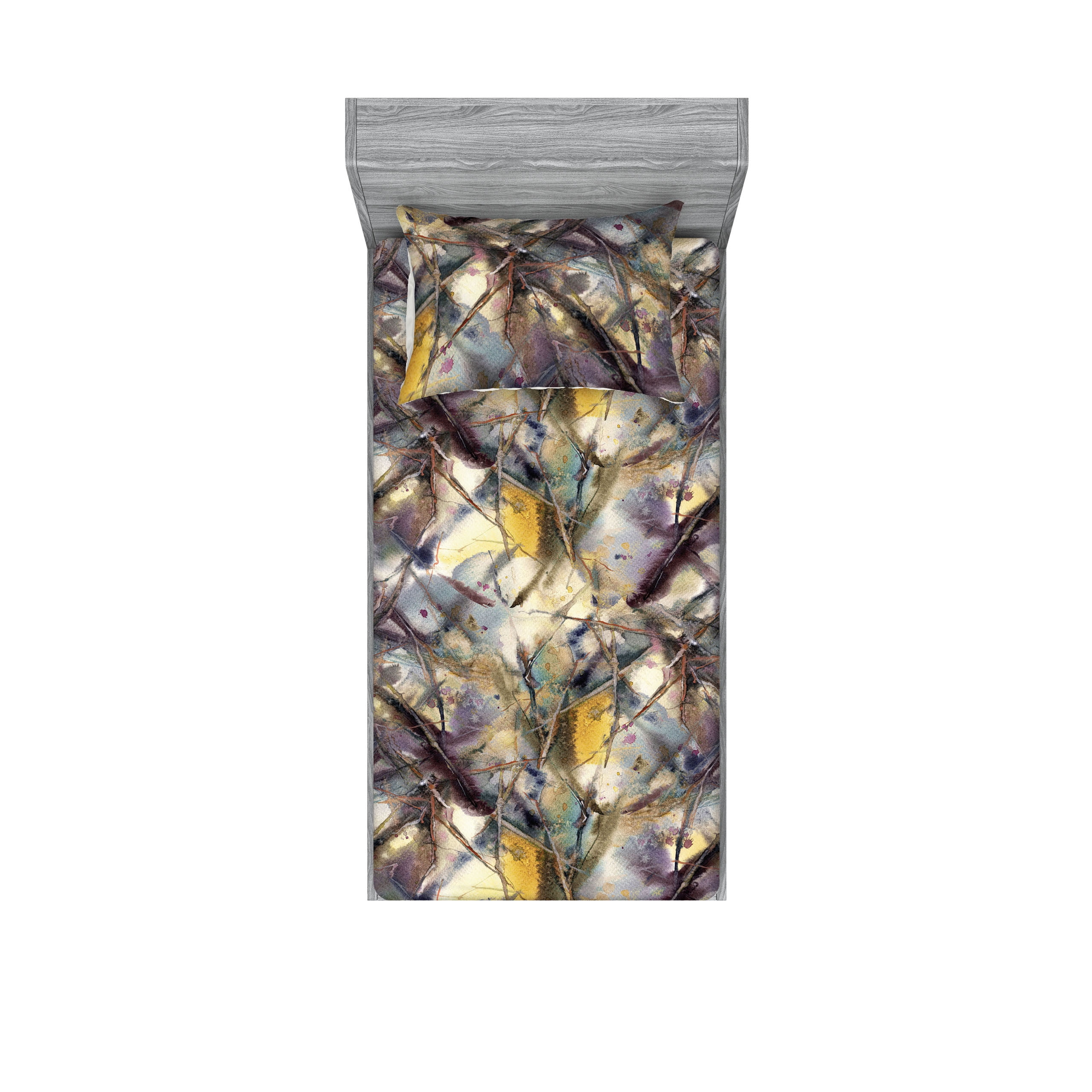 Abstract Modern Art Fitted Sheet & Pillow Sham Set, Exotic Design Boho ...