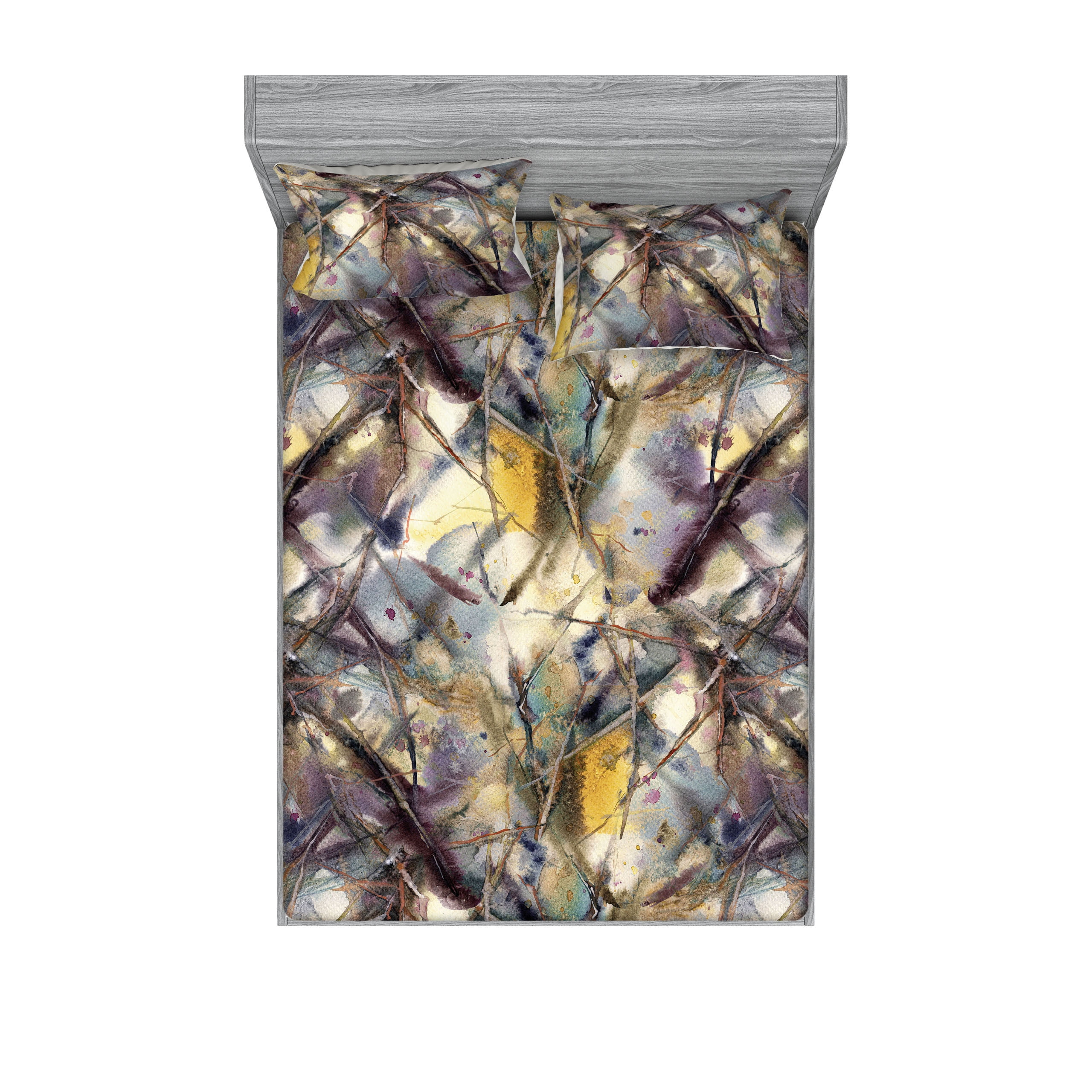 Abstract Modern Art Fitted Sheet & Pillow Sham Set, Exotic Design Boho ...