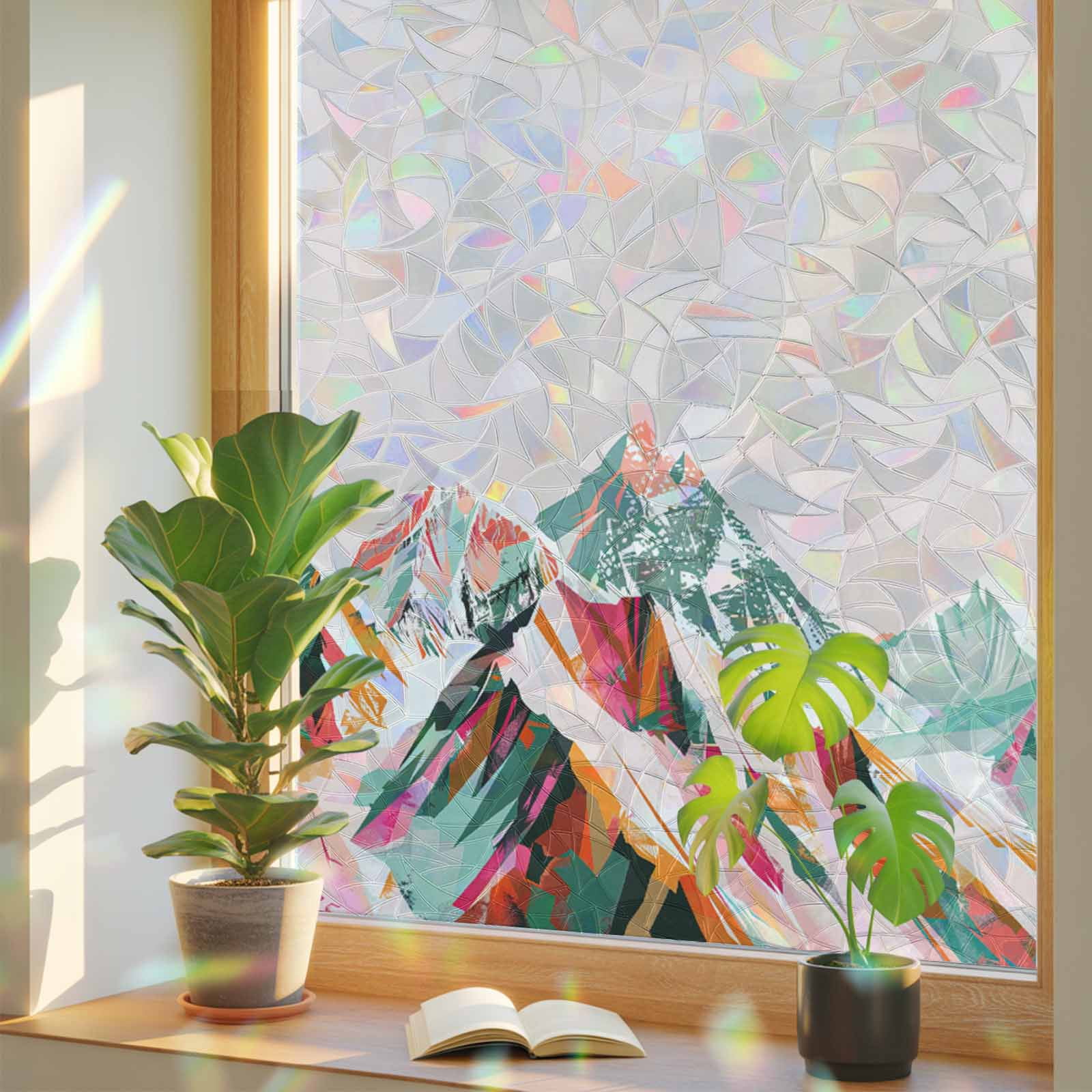 Abstract Modern Art Mountain Window Privacy Film, Rainbow Film ...