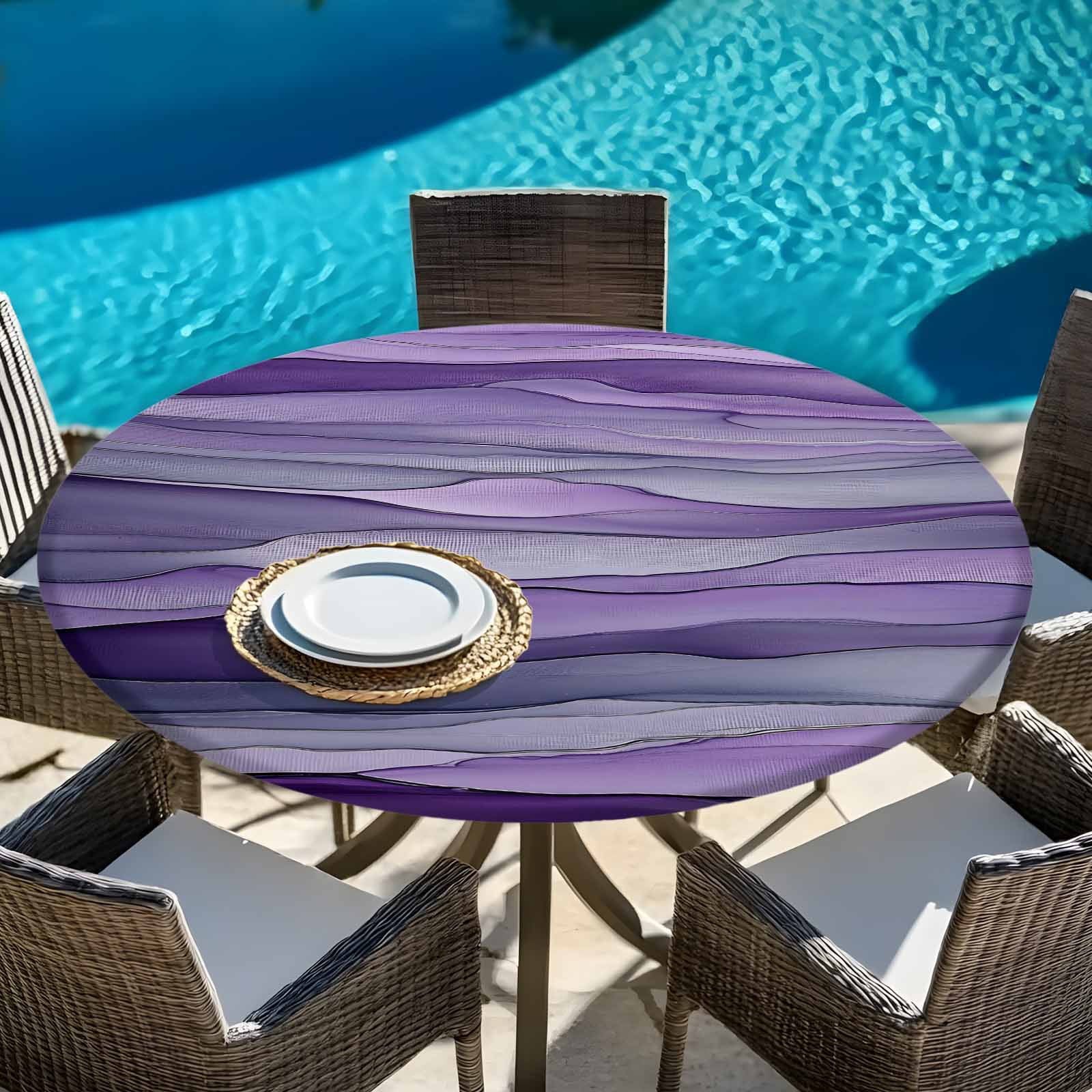 Abstract Modern Art Ocean Wave Round Fitted Tablecloth with Elastic ...