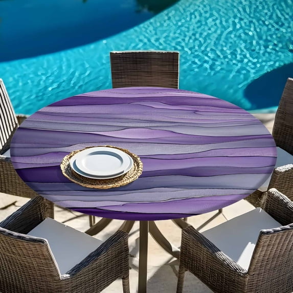 Abstract Modern Art Ocean Wave Round Fitted Tablecloth with Elastic ...