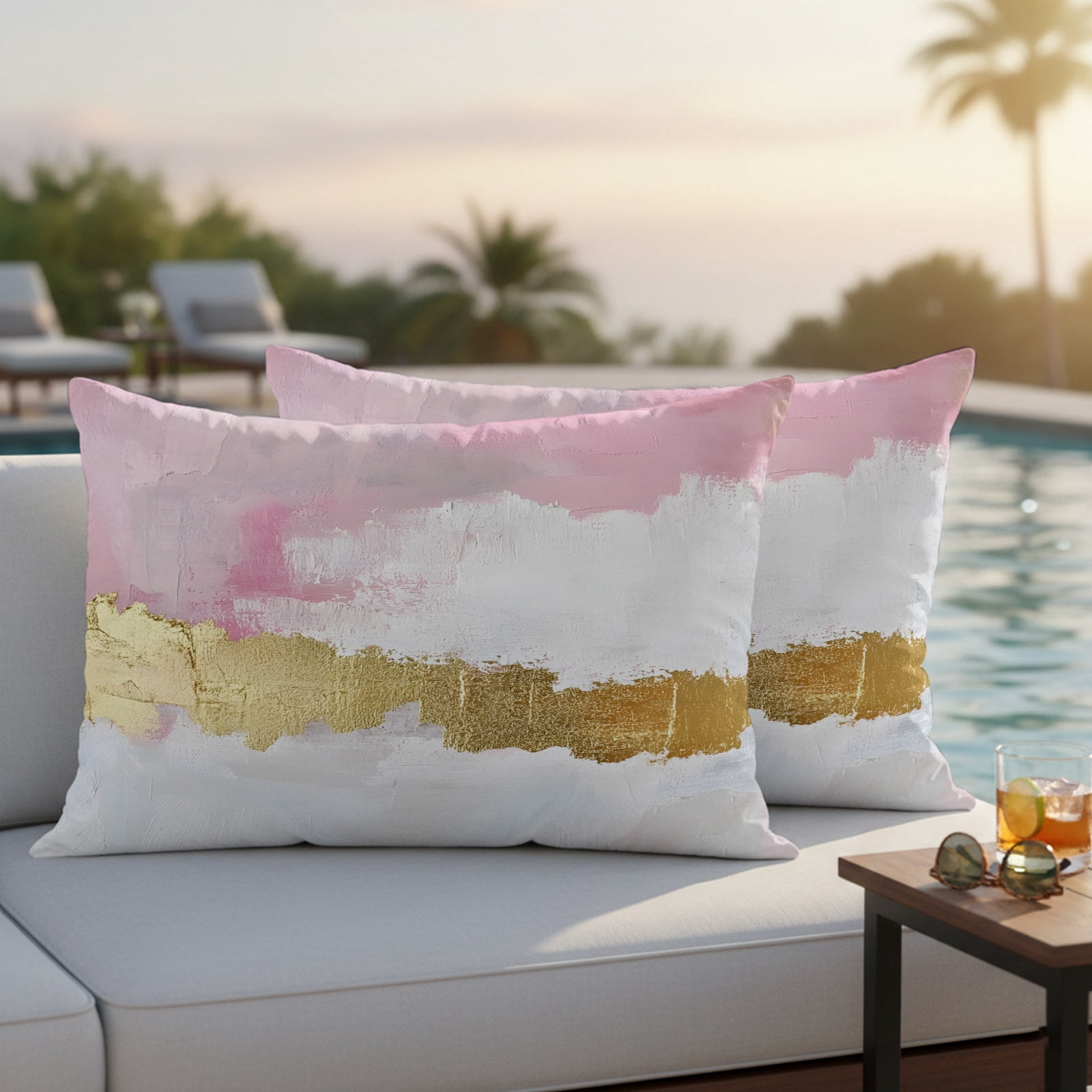 Abstract Modern Art Outdoor Throw Pillow Covers Set of 2, Vintage Pink ...