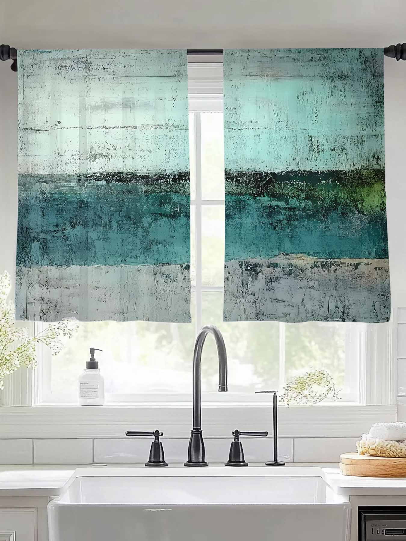 Abstract Modern Art Sheer Curtains 54 Inches Long 2 Panels Retro ...