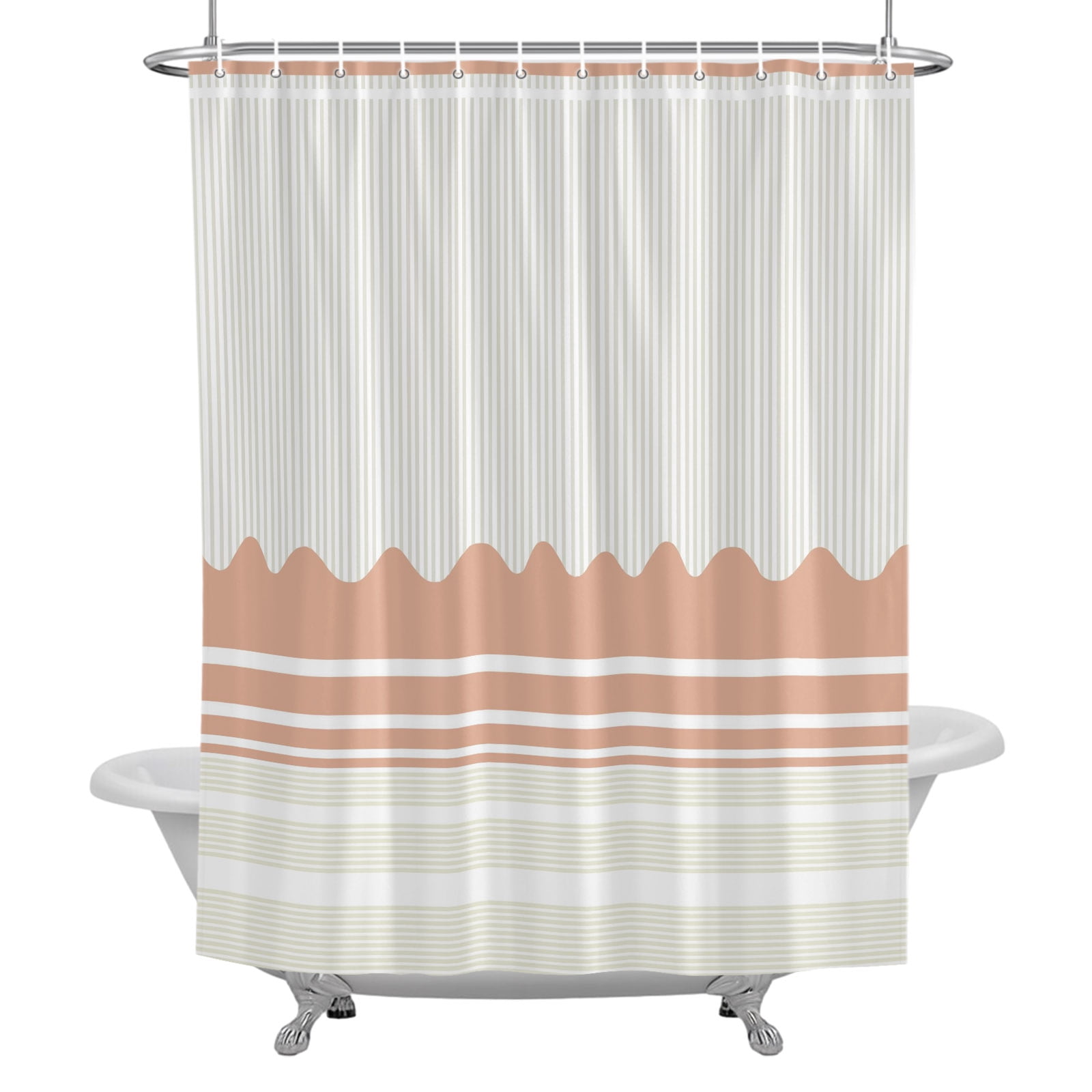 Abstract Modern Art Shower Curtain, Orange Beige Stripes Waterproof ...