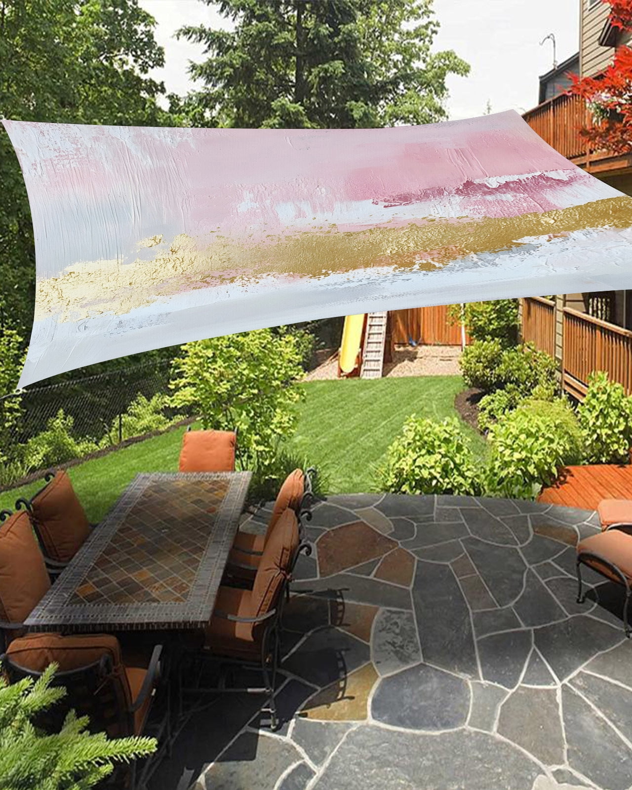 Abstract Modern Art Sun Shade Sail 8'X10' Retro Pink Gold Soft Wash UV ...