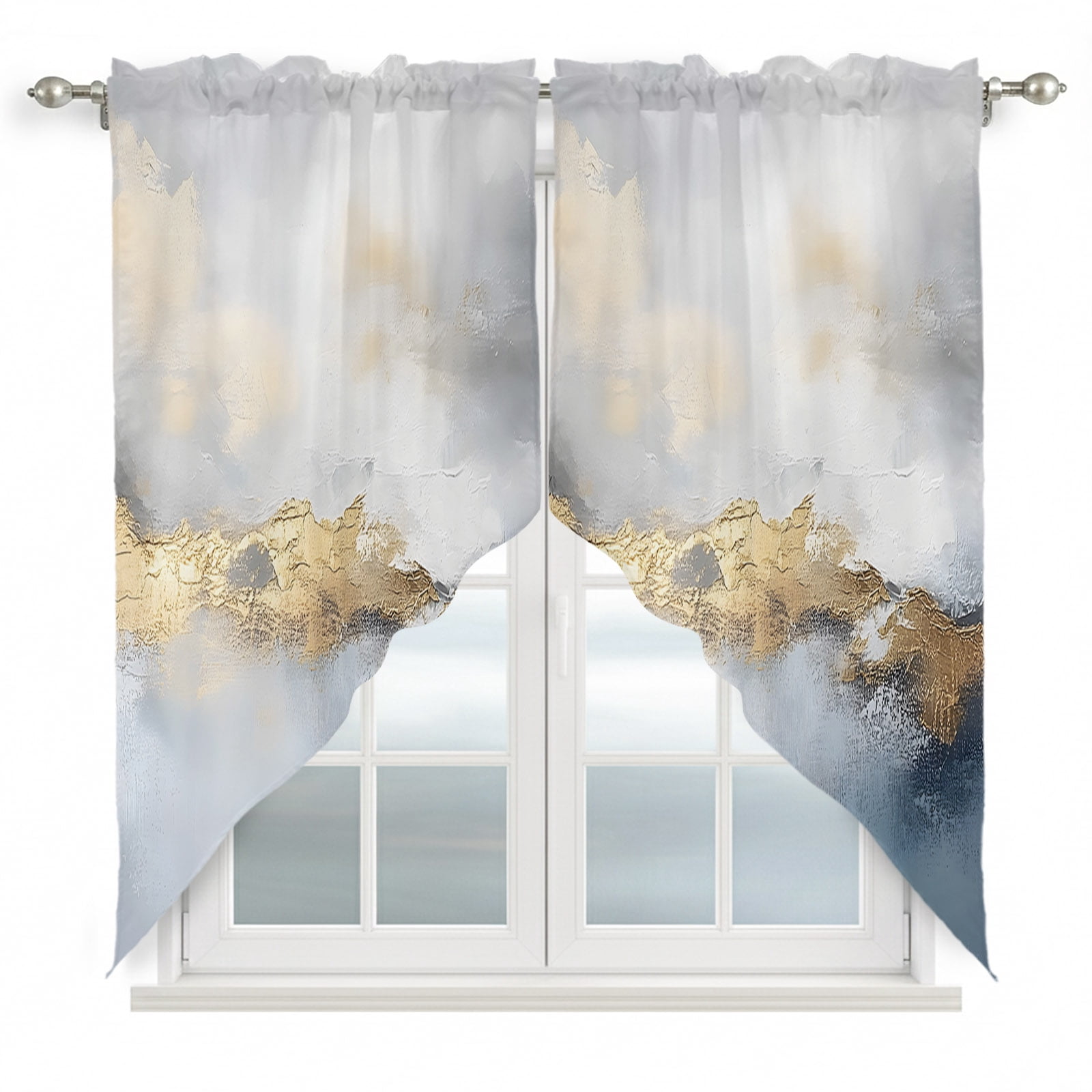 Abstract Modern Art Swag Curtain Valance for Window 2 Panels Watercolor ...