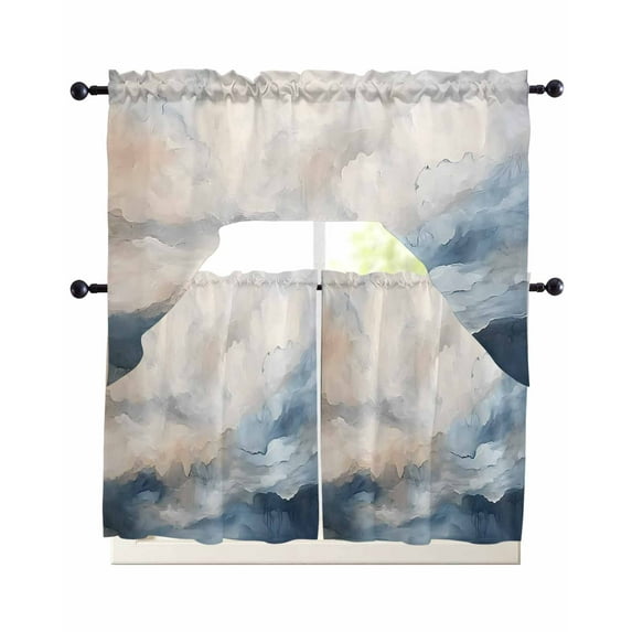 Abstract Modern Art Swag Valance and Tier Curtains Set Watercolor Blue ...