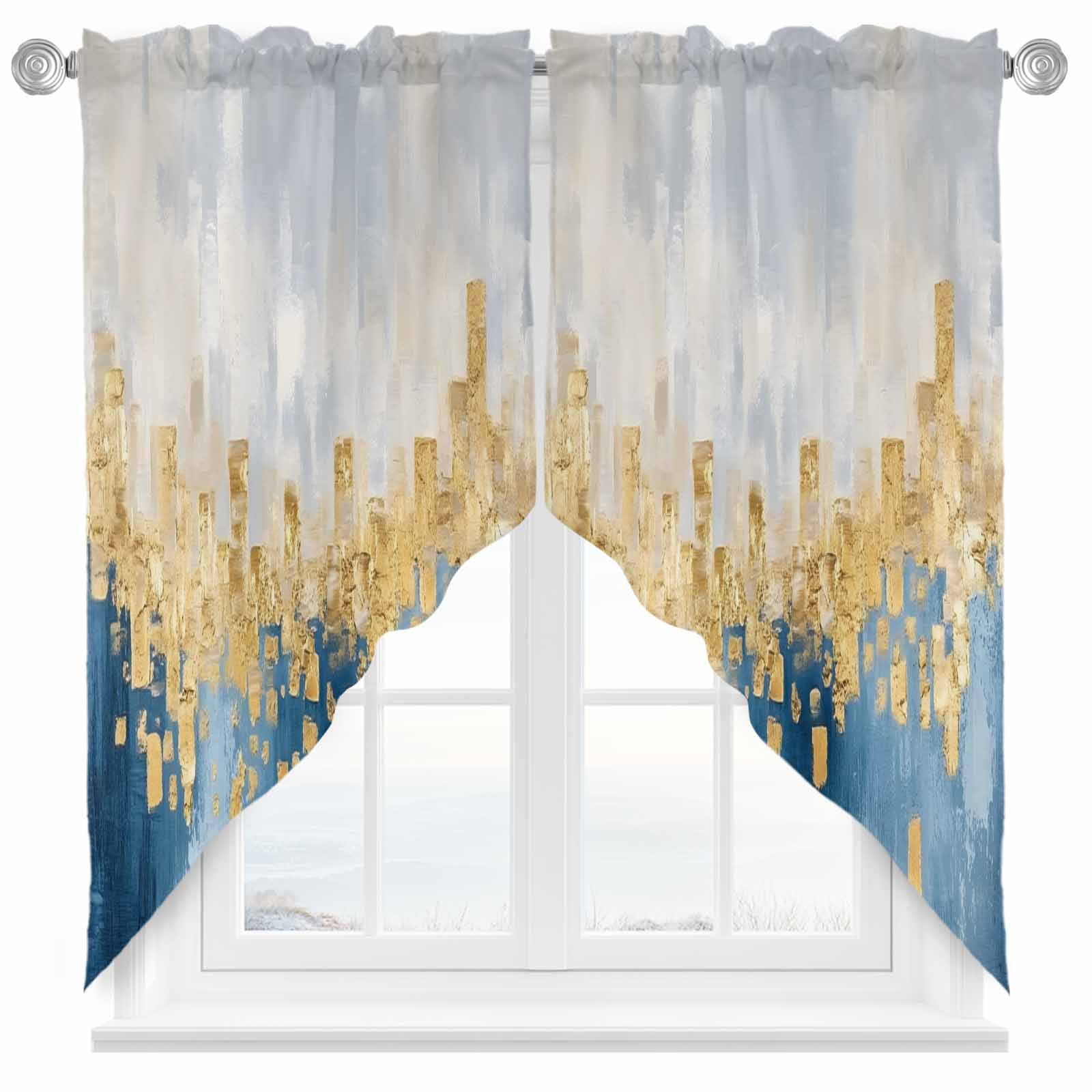 Abstract Modern Art Swag Valances for Windows 2 Pack Blue Yellow Street ...
