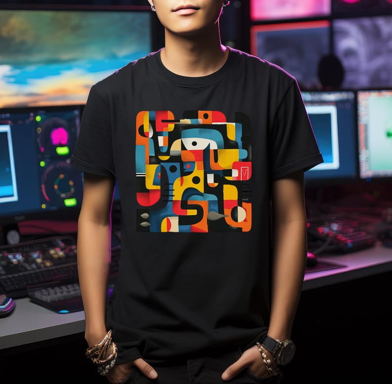 Abstract Modern Art T Shirt - Unique Geometric with Bold Colors ...