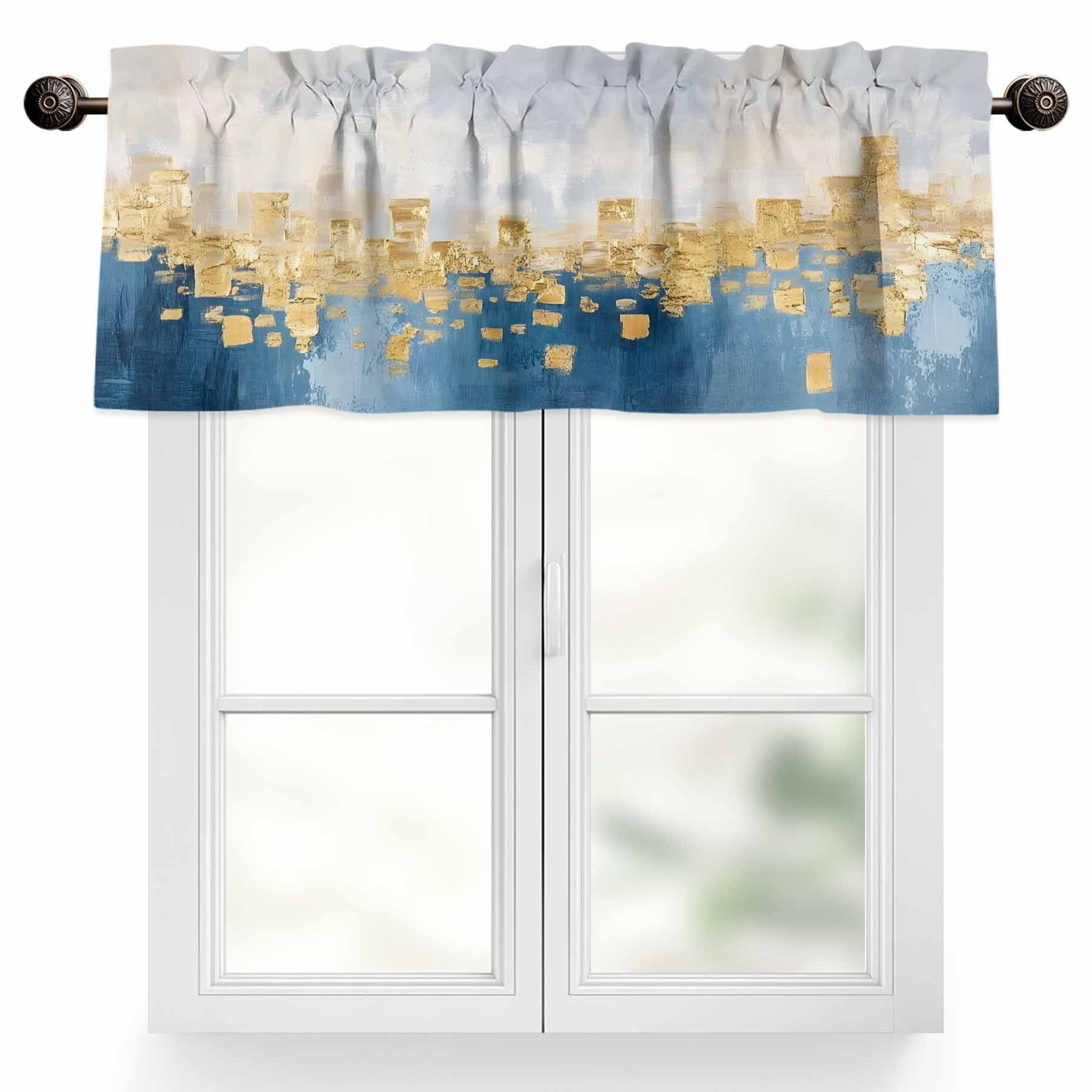 Abstract Modern Art Valances for Windows, 42 x 12in, Blue Yellow Street ...