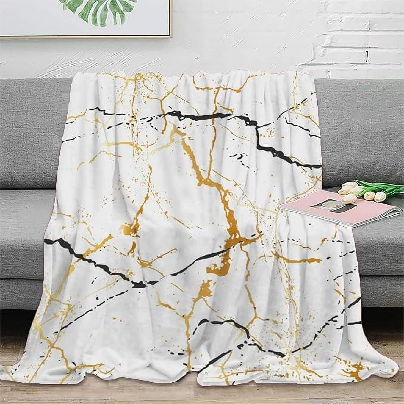 Abstract Modern Art White Marble Throw Blanket For Couch - Rustic Luxury White Golden Marble ...