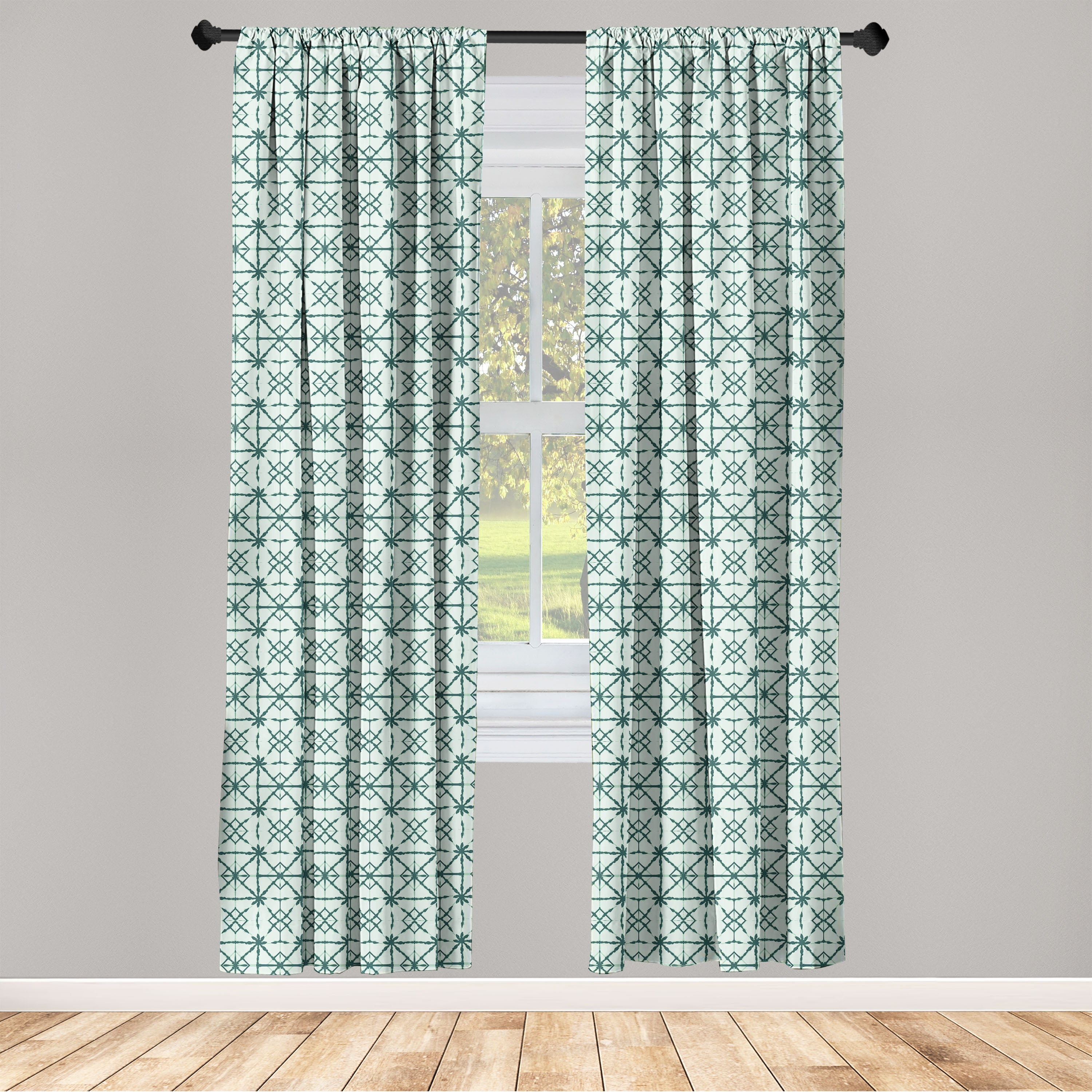 Abstract Modern Art Window Curtains, Repeating Geometric Stripe With Square and X Pattern ...