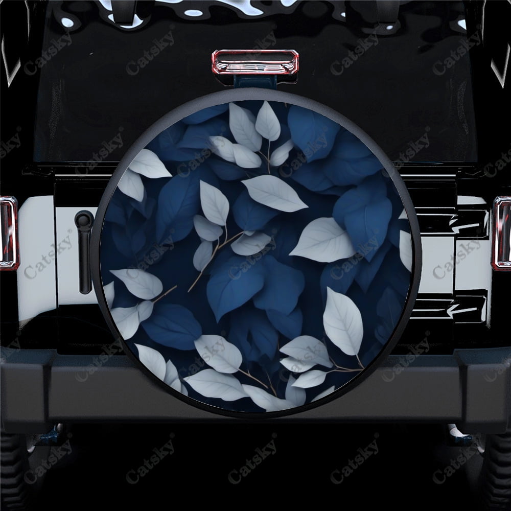 Abstract Modern Blue Leaves Pattern Polyester Universal Spare Wheel ...