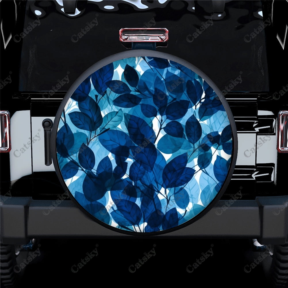 Abstract Modern Blue Leaves Pattern Polyester Universal Spare Wheel ...