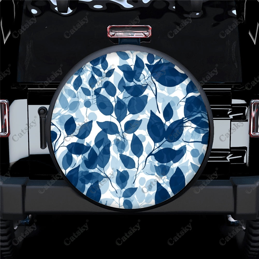 Abstract Modern Blue Leaves Pattern Polyester Universal Spare Wheel ...