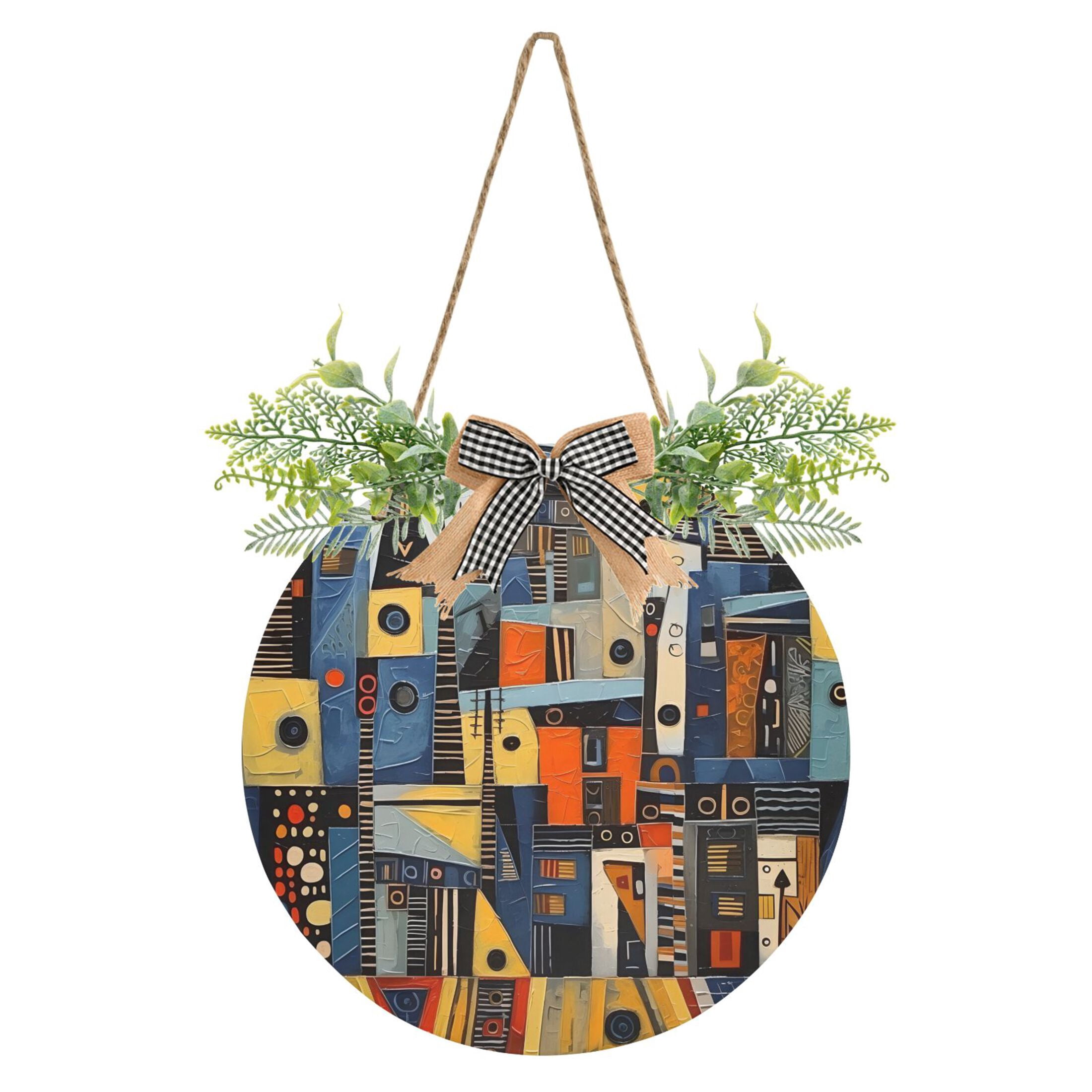 Abstract Modern Cityscape Welcome Front Door Sign Round 12 inch Porch ...