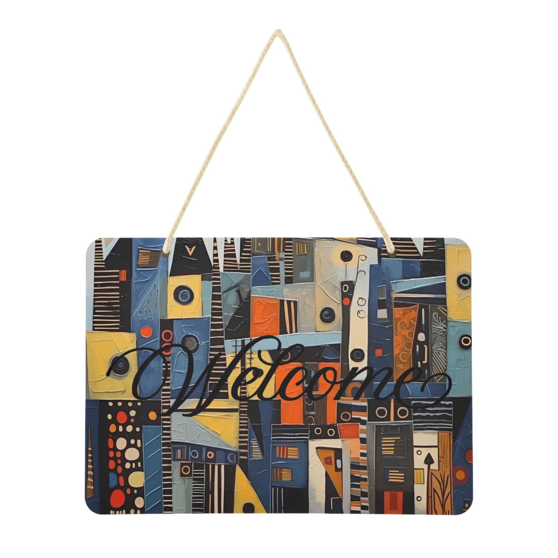 Abstract Modern Cityscape Welcome Sign Front Door PVC 14x10 inch Hanger ...