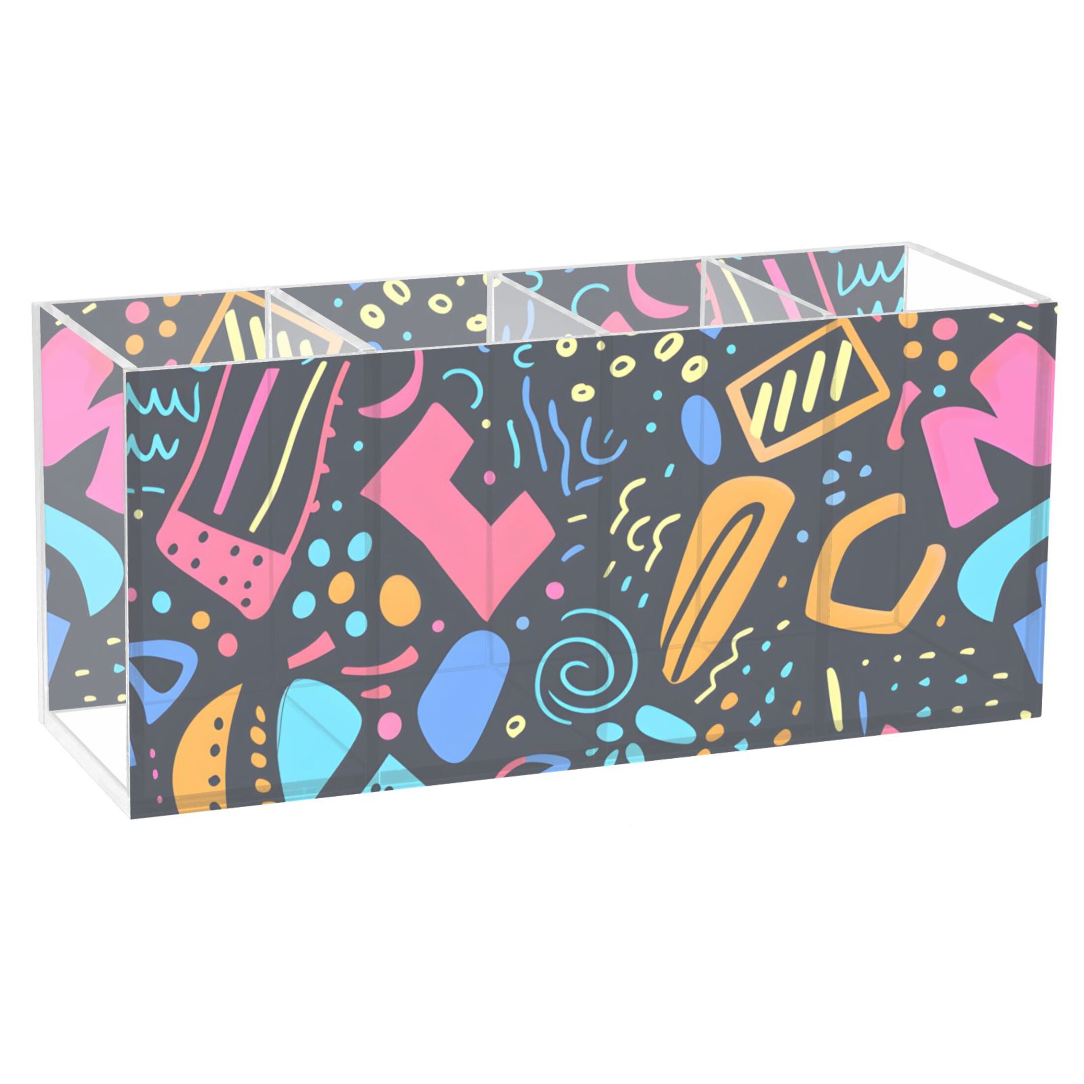 Abstract Modern Doodles Acrylic Pen Holder Cup 4 Compartments Clear ...