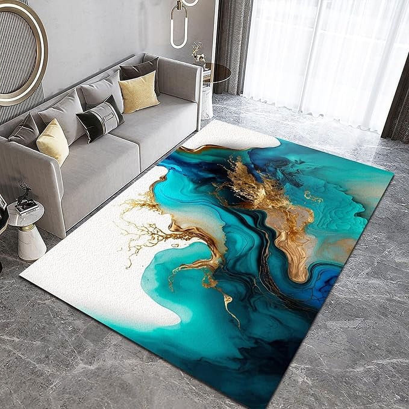 Abstract Modern Emerald Green Marble Texture Area Rug, Light Luxury ...