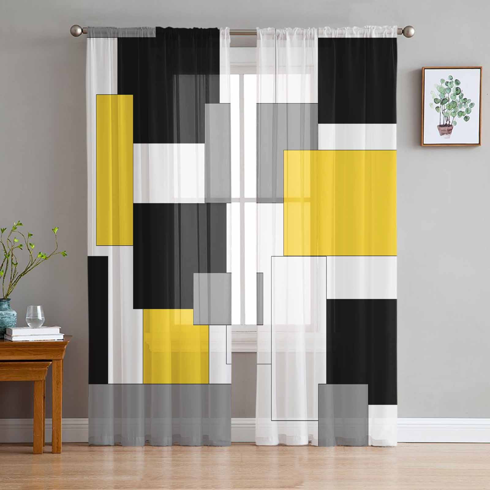 Abstract Modern Geometric Shapes Sheer Curtains for Living Room ration ...