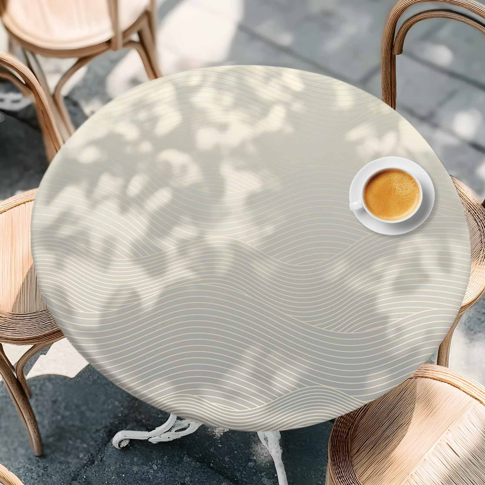 Abstract Modern Gradient Wave Lines Round Fitted Tablecloth with ...