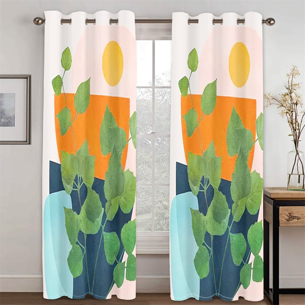 Abstract Modern Home Minimalist Style Plant Leaves Flowers Curtains 2 ...