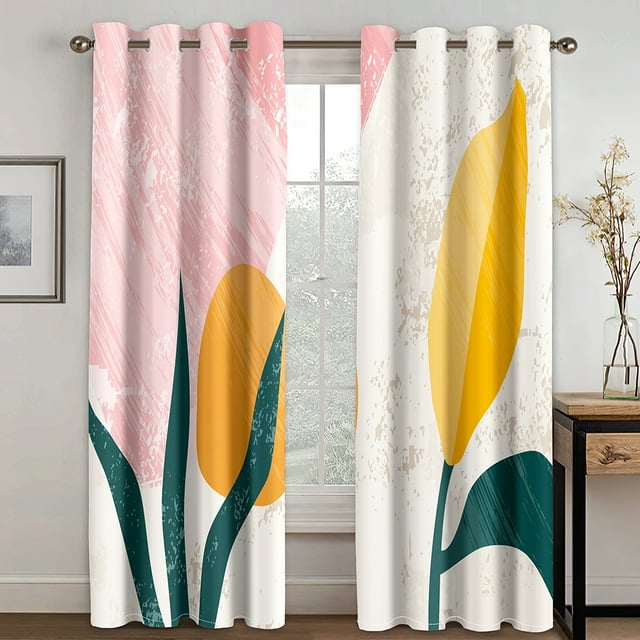 Abstract Modern Home Minimalist Style Plant Leaves Flowers Curtains 2 ...