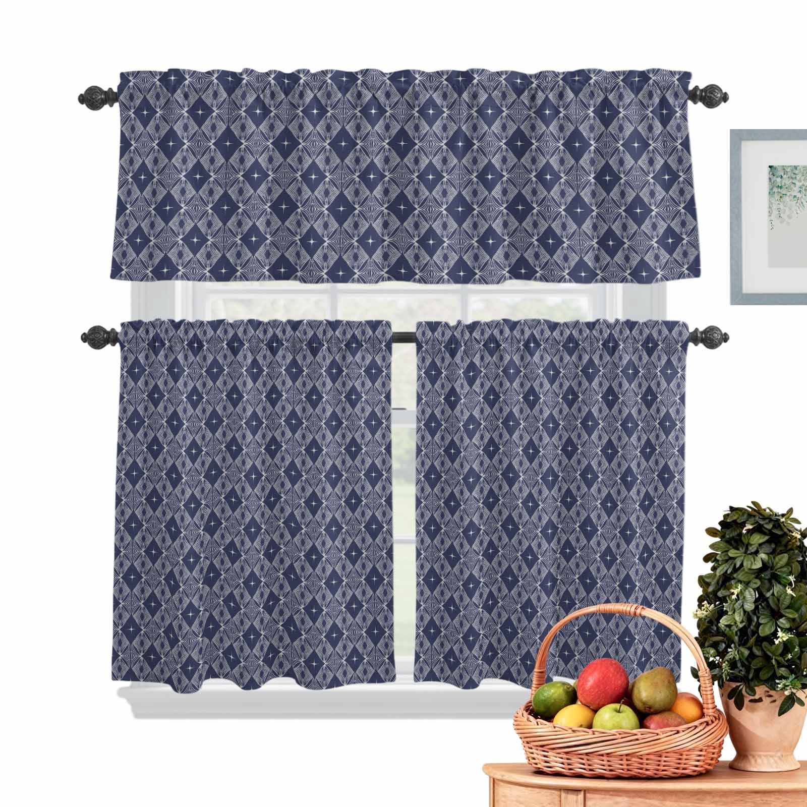 Abstract Modern Kitchen Curtains Valances 3 Piece Set, Art Geometric ...