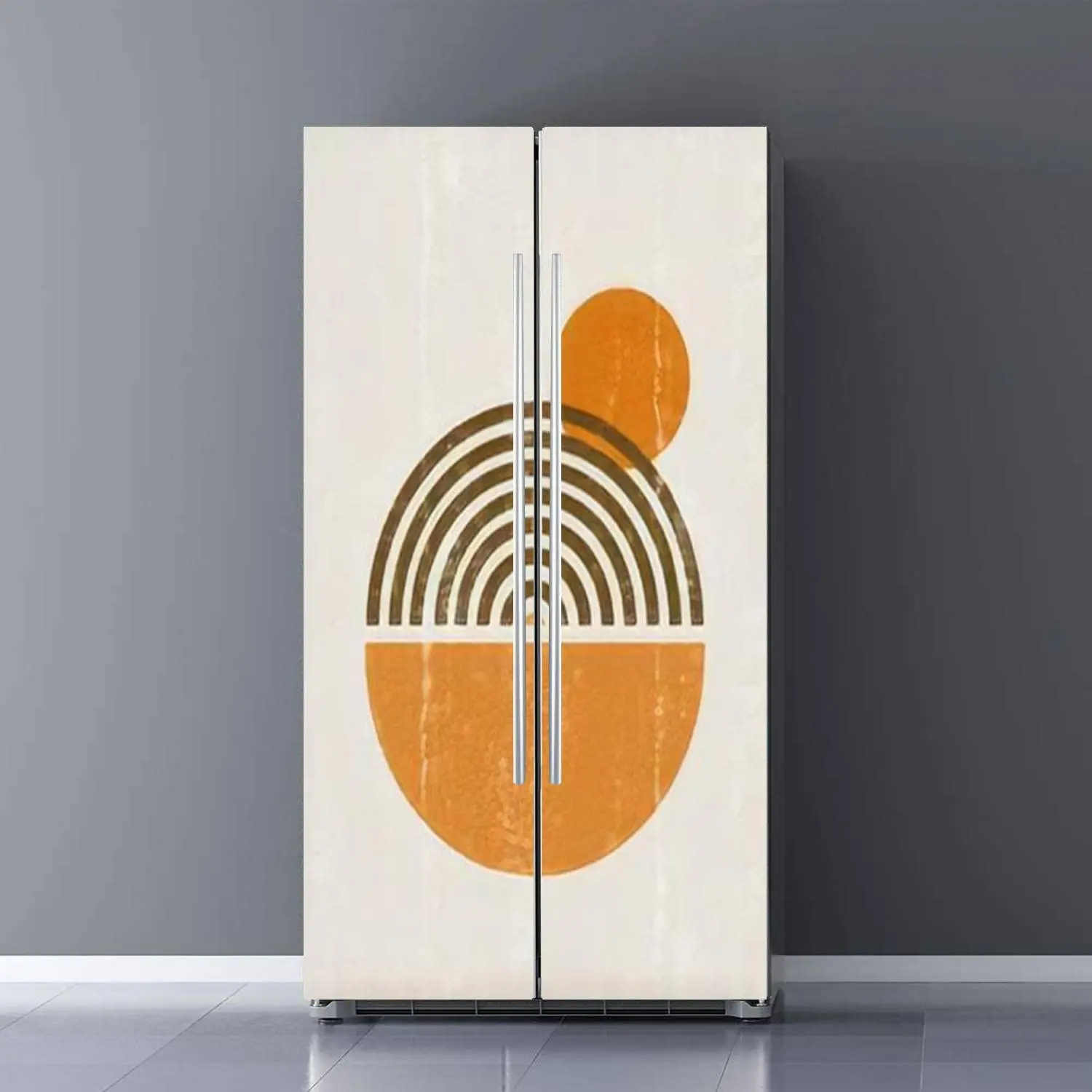 Abstract Modern Line Art Refrigerator Wrap Mid Century Boho Style ...