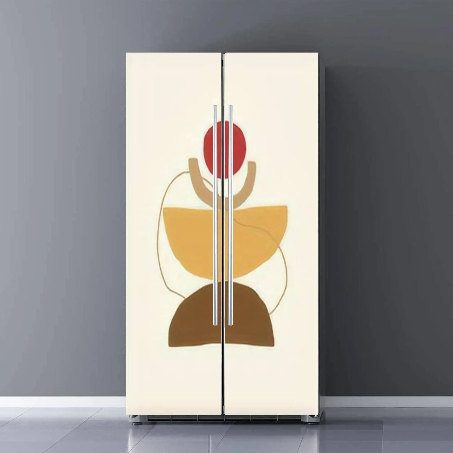 Abstract Modern Line Art Refrigerator Wrap Mid Century Boho Style ...