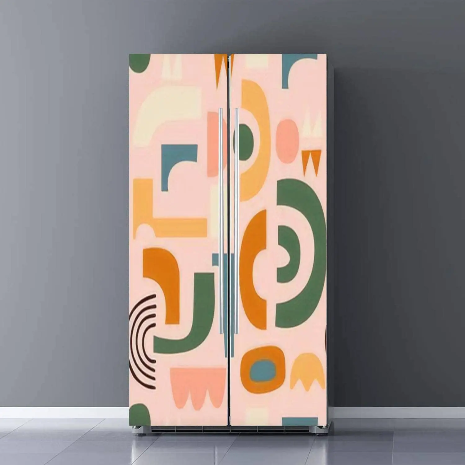 Abstract Modern Line Art Refrigerator Wrap Mid Century Boho Style ...
