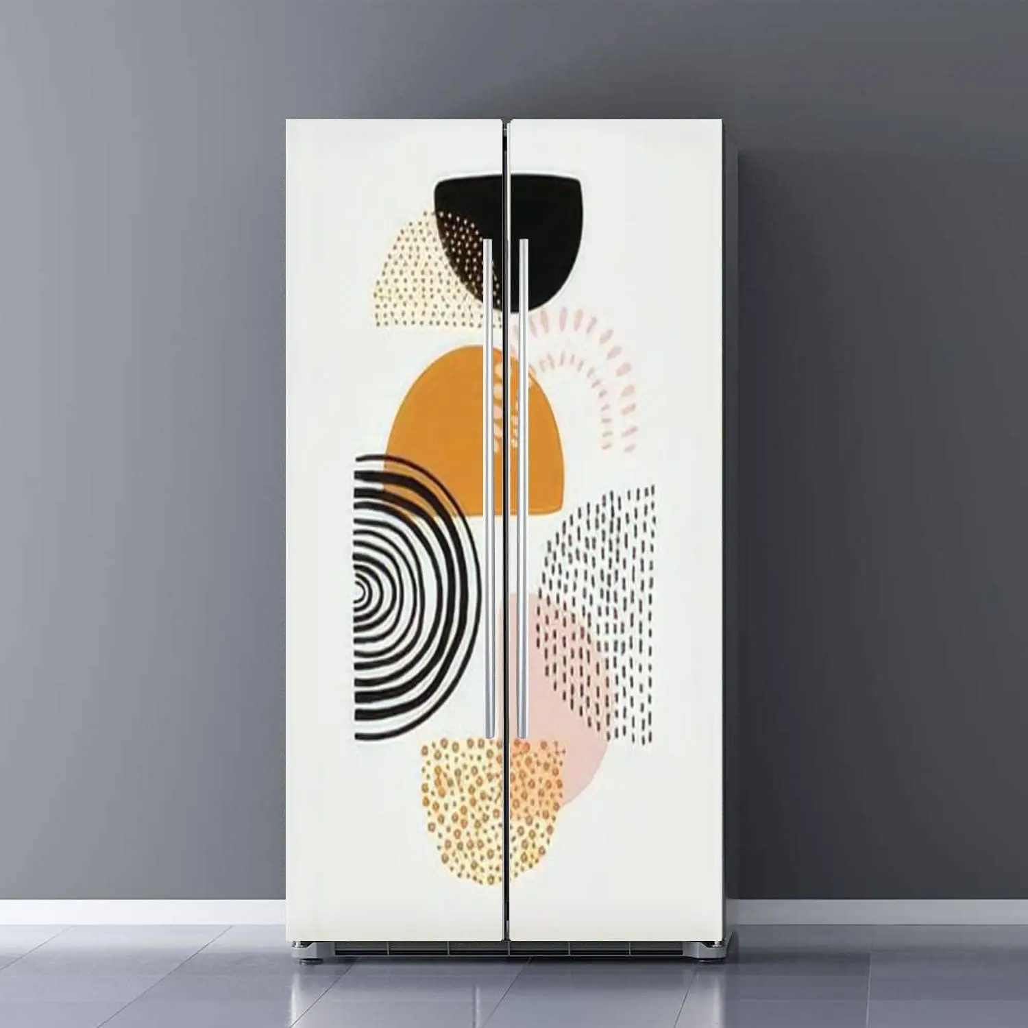 Abstract Modern Line Art Refrigerator Wrap Mid Century Boho Style ...