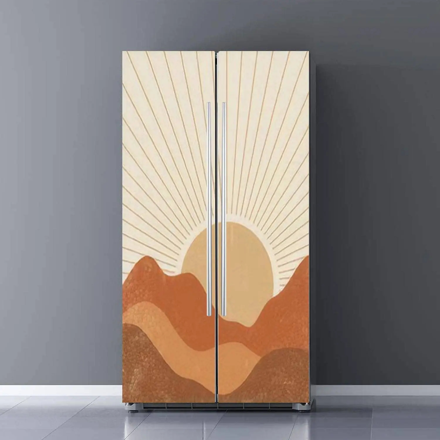 Abstract Modern Line Art Refrigerator Wrap Mid Century Boho Style ...